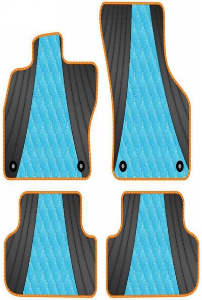 Tegin Mini Cabrio R57 2007-2014 Buz Mavisi Siyah Deri Desenli Turuncu Kenarlı Paspas