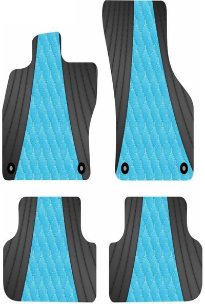 Tegin Citroen Ds7 2018 ve Sonrası Buz Mavisi Siyah Deri Desenli Beyaz Kenarlı Paspas