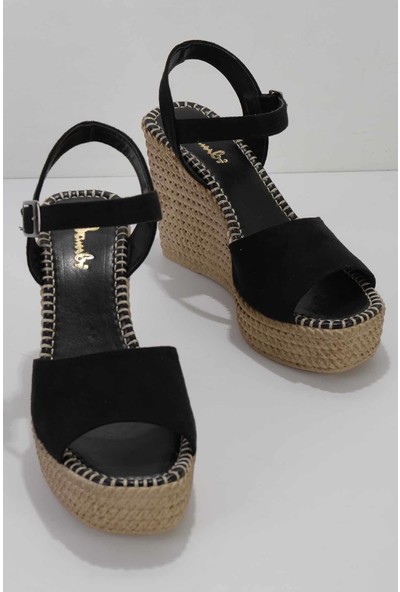 Bambi Siyah Süet Kadın Dolgu Topuklu Ayakkabı K05688020065