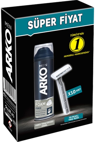 Arko Men - Arko Men 10 Adet Tekli Tıraş Bıçağı + Force Tıraş Köpüğü Pro 200 ml Arko Men - Arko Men 10 Adet Tekli Tıraş Bıçağı + Force Tıraş Köpüğü Pro 200 ml