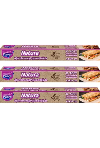 Parex Natura Ağartılmamış Organik Hazır Kesilmiş Pişirme Kağıdı 10'lu x 3 Paket Parex Natura Ağartılmamış Organik Hazır Kesilmiş Pişirme Kağıdı 10'lu x 3 Paket