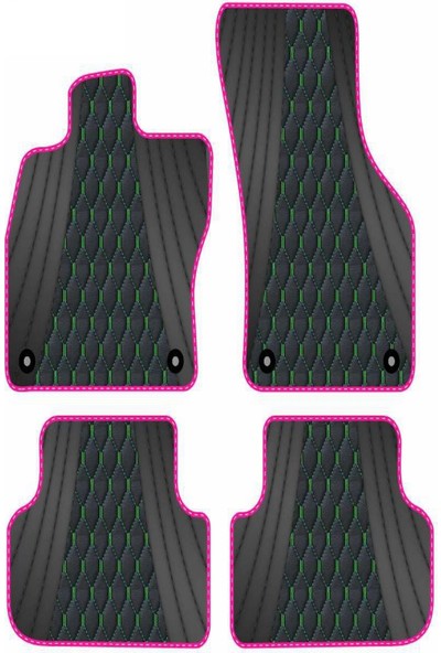 Tegin Infiniti Q30 2015 ve Sonrası Turuncu Dikişli Siyah Deri Desenli Pembe Kenarlı Paspas