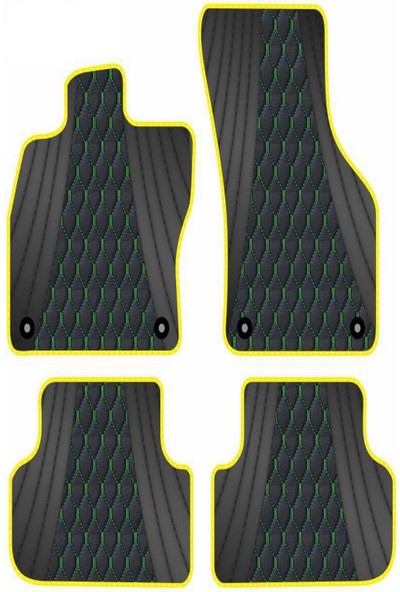 Tegin Skoda Octavia 5e 2013 ve Sonrası Turuncu Dikişli Siyah Deri Desenli Sarı Kenarlı Paspas