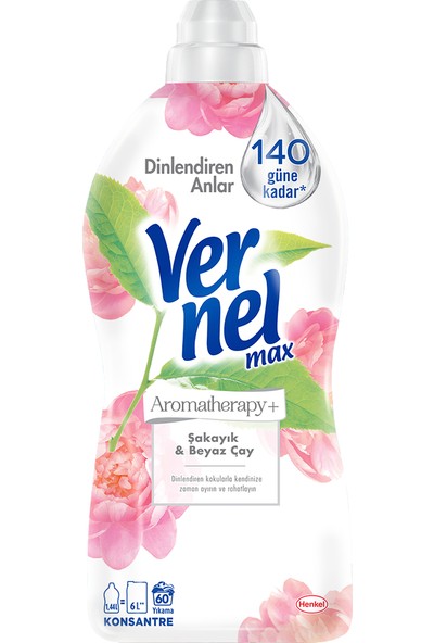 Vernel Max Konsantre Sıvı Çamaşır Yumuşatıcısı Şakayık&Beyaz Çay 1440ml 60 Yıkama Vernel Max Konsantre Sıvı Çamaşır Yumuşatıcısı Şakayık&Beyaz Çay 1440ml 60 Yıkama
