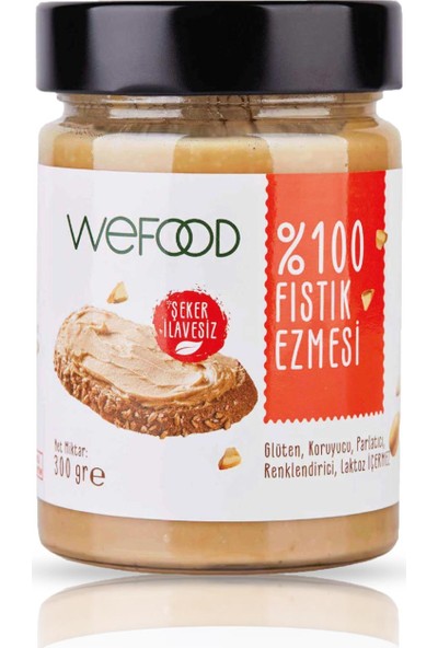Wefood Şekersiz Sade %100 Fıstık Ezmesi 300 gr (Fıstık Parçacıklı)
