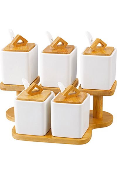 Acar La Pure 5li Bambu Standlı Porselen Baharat Takımı Acar La Pure 5li Bambu Standlı Porselen Baharat Takımı