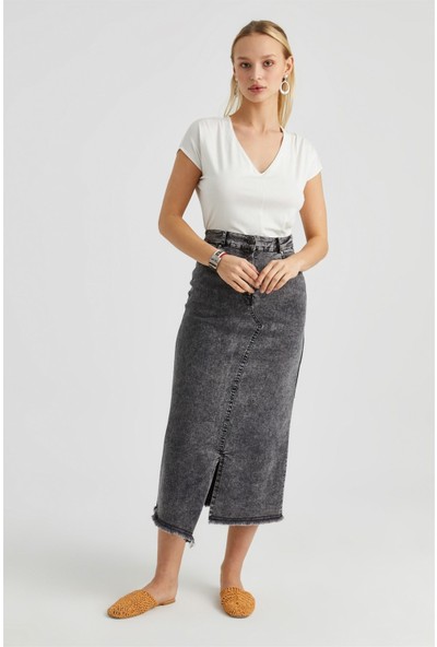 Accort S3-341 Denim Kot Kadın Etek - Antrasit Accort S3-341 Denim Kot Kadın Etek - Antrasit