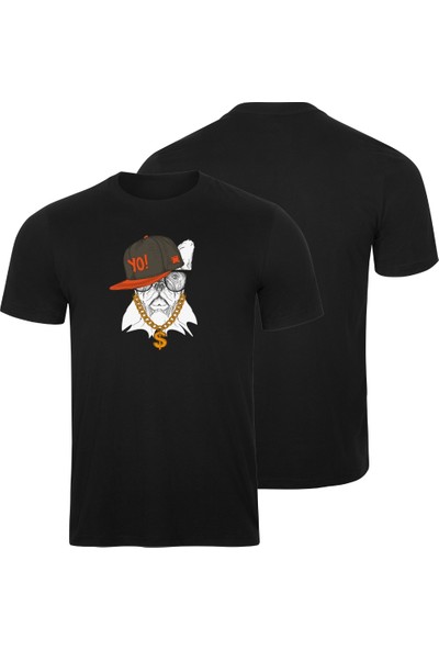 Reyondrop Hipster Frenchie Baskılı Siyah T-Shirt