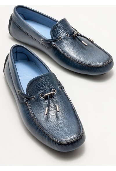 Elle Shoes Elle Mavi Deri Erkek Günlük Loafer