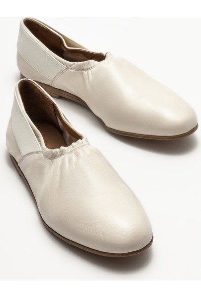 Elle Shoes Elle Bej Deri Kadın Babet