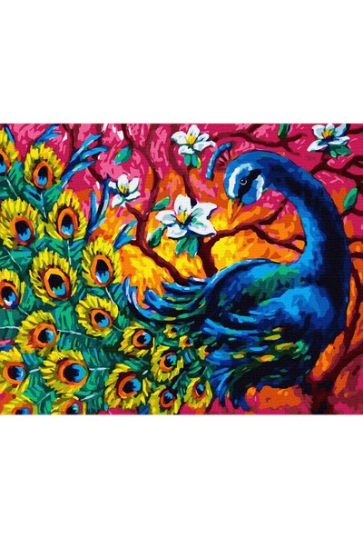 Patladı Gitti Tavus Kuşu Tuvale Gerili Sayılarla Boyama Hobi Seti 40X50 cm