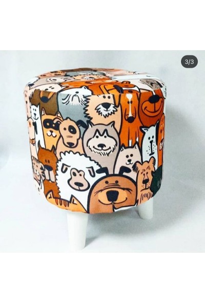 Müber Tasarım Müber Çizgifilm Desen Yuvarlak Puf