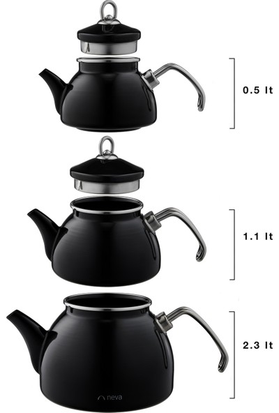 Neva NV10021 Siyah Emaye 3 Katlı Çaydanlık Takımı Neva NV10021 Siyah Emaye 3 Katlı Çaydanlık Takımı