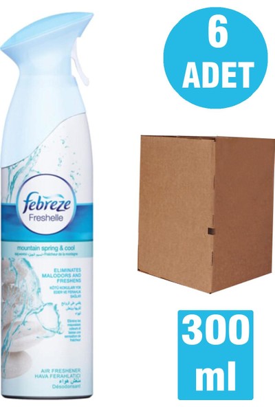 Febreze Hava Ferahlatıcı Oda Kokusu Sprey Dağ Esintisi 300 ml X6 Adet Febreze Hava Ferahlatıcı Oda Kokusu Sprey Dağ Esintisi 300 ml X6 Adet