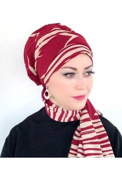 Elige Bordo Krem Hazır Atkılı Bone Tesettür Türban Elige Bordo Krem Hazır Atkılı Bone Tesettür Türban