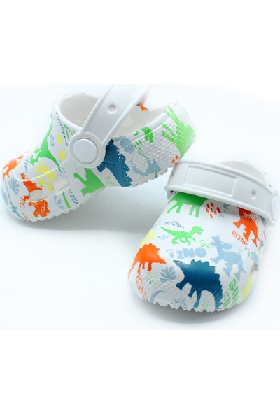 Shonex Uniseks Çocuk Beyaz Dinazor Baskılı Sandalet