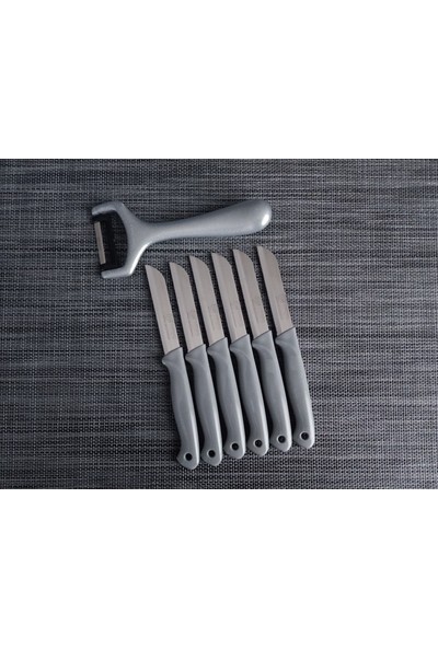 Solingen 6'lı Meyve Bıçağı ve Soyacak Simli Gri 7'li Set Solingen 6'lı Meyve Bıçağı ve Soyacak Simli Gri 7'li Set