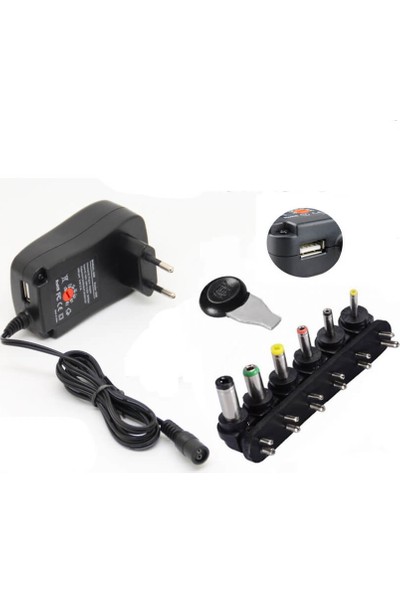 Wozlo 3V/4.5V/5V/6V/7.5V/9V/12V-2.1A Universal Adaptör 6 Uç + USB Wozlo 3V/4.5V/5V/6V/7.5V/9V/12V-2.1A Universal Adaptör 6 Uç + USB