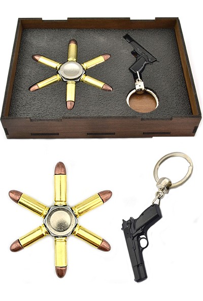 Anahtarlık Sepeti Tabanca 14 Lü Anahtarlık Siyah Mermi Çarkı Hediye Seti (2 Li)