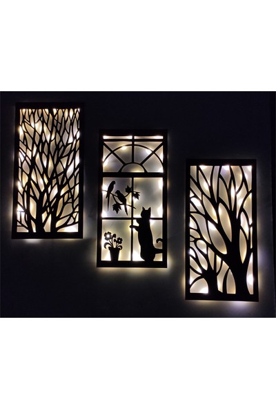 Hecatoys Işıklı 3'lü Duvar Tablosu