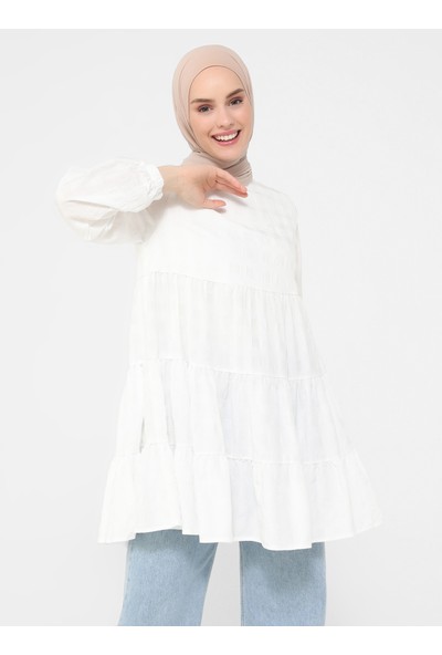 Waffle Efekt Balon Kol Kat Kat Geniş Kesim Tunik - Hindistan Cevizi - Refka Casual Waffle Efekt Balon Kol Kat Kat Geniş Kesim Tunik - Hindistan Cevizi - Refka Casual
