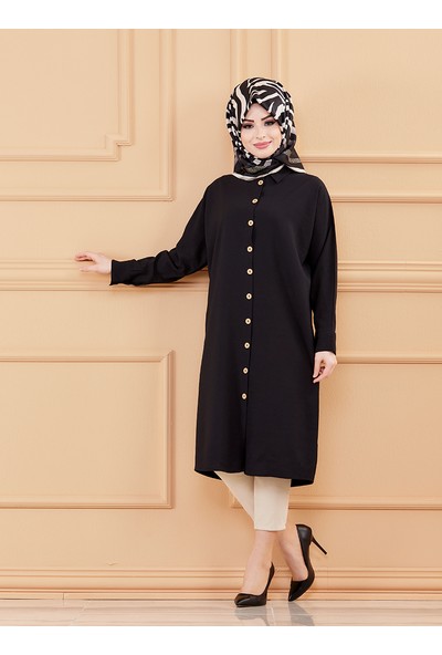 Düğmeli Tunik - Siyah - Tofisa