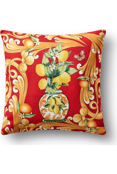 Chiara Alessi Capri Yastik Kirmizi Desenli 43*43 cm Chiara Alessi Capri Yastik Kirmizi Desenli 43*43 cm