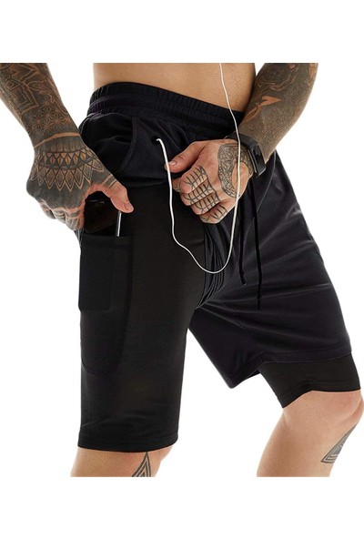 Asksa Erkek Spor Şort 2'si 1 Arada Koşu Şortu (Yurt Dışından)