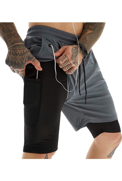 Asksa Erkek Spor Şort 2'si 1 Arada Koşu Şortu (Yurt Dışından)