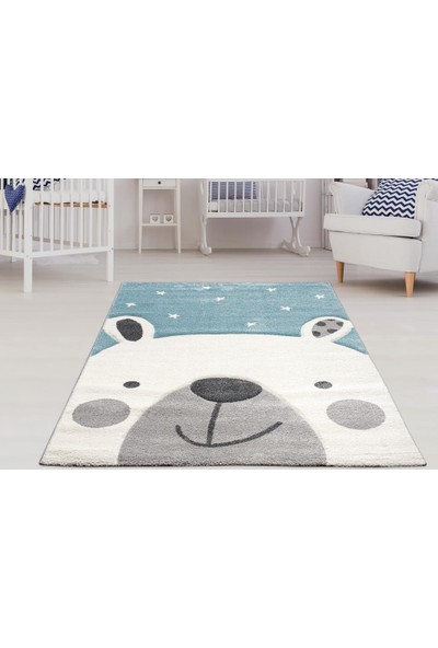 Demter Carpet Ayıcık Desenli Oymalı Mavi Çocuk Halısı 62A Demter Carpet Ayıcık Desenli Oymalı Mavi Çocuk Halısı 62A