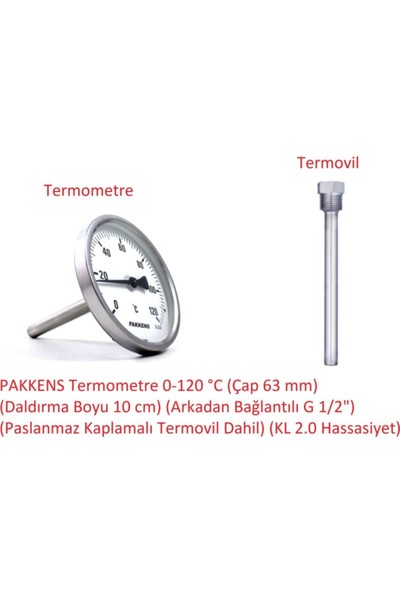 Pakkens Termometre 0-120 °c (Çap 63 Mm) (Daldırma Boyu 10 Cm) (Arkadan Bağlantılı G 1/2