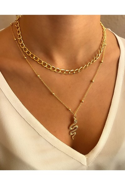 Shr Accessiories Kadın Yılan Kolye 2'li Kombin