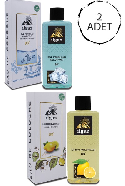 Ilgaz Elegance Series Limon Kolonyası 400 ml + Elegance Buz Ferahlığı Kolonya 80 Derece 400 ml