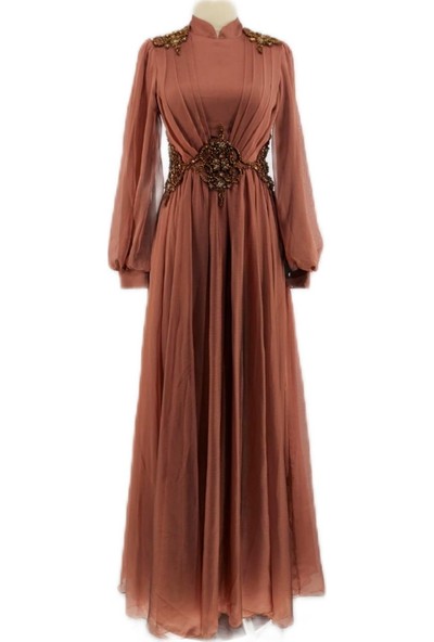 Fahrettin Moda 8130 Taba Hakim Yaka Tesettür Abiye