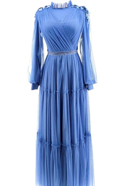 Fahrettin Moda 4072 Indigo Balon Kol Tesettür Abiye