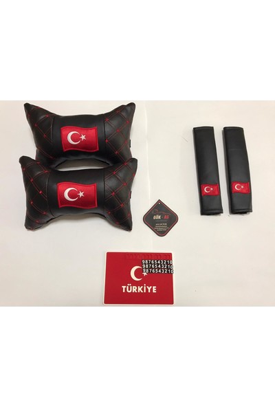 Universal Türk Bayraklı Deri Yastık Kemer Konfor Paketi Kaydırmaz Pedli Set Universal Türk Bayraklı Deri Yastık Kemer Konfor Paketi Kaydırmaz Pedli Set