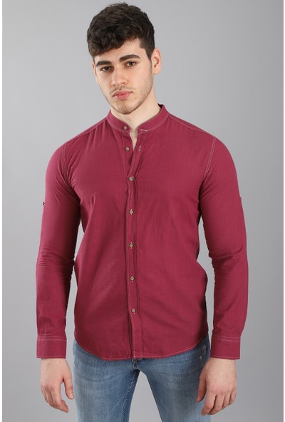 Arlin Erkek Hakim Yaka Düğmeli Ayarlanabilir Uzun Kollu Slim Fit Mürdüm Gömlek Arlin Erkek Hakim Yaka Düğmeli Ayarlanabilir Uzun Kollu Slim Fit Mürdüm Gömlek