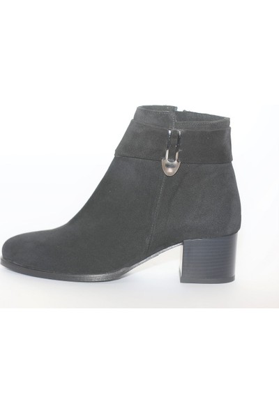 Karven Shoes Kadın Siyah Süet Bilekten Tokalı Bot 717