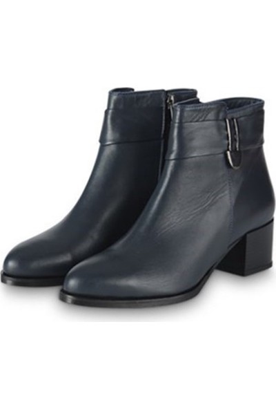 Karven Shoes Kadın Lacivert Deri Bilekten Tokalı Bot 717