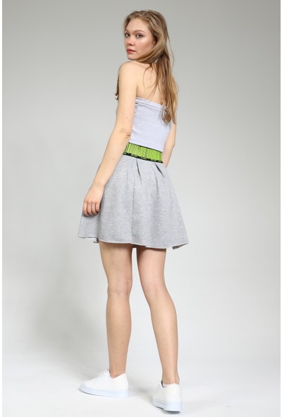 Ma Sorte Pileli Mini Etek Gri