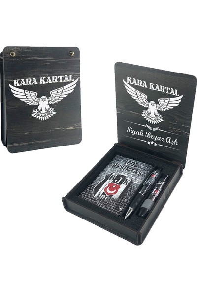 Beşiktaş Ahşap Kutulu Kalem + Defter + Silgi Seti Beşiktaş Ahşap Kutulu Kalem + Defter + Silgi Seti