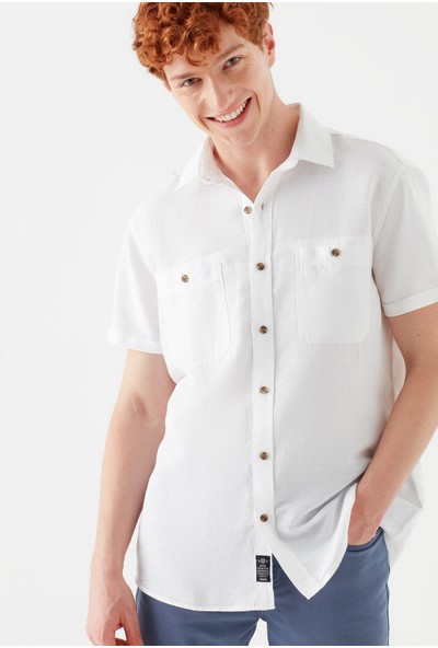 Mavi Erkek Kısa Kollu Beyaz Keten Gömlek 021881-33389 Mavi Erkek Kısa Kollu Beyaz Keten Gömlek 021881-33389