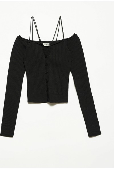 Dilvin 1066 Omzu Açık Lastik Askılı Hırka-Siyah