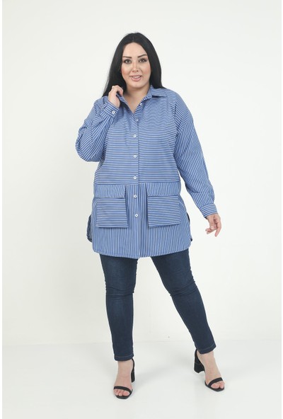 Disentis Modest Büyük Beden Asimetrik Çizgili Cepleri Kapaklı Yanları Yırtmaçlı Düşük Omuzlu Lacivert Gömlek Disentis Modest Büyük Beden Asimetrik Çizgili Cepleri Kapaklı Yanları Yırtmaçlı Düşük Omuzlu Lacivert Gömlek