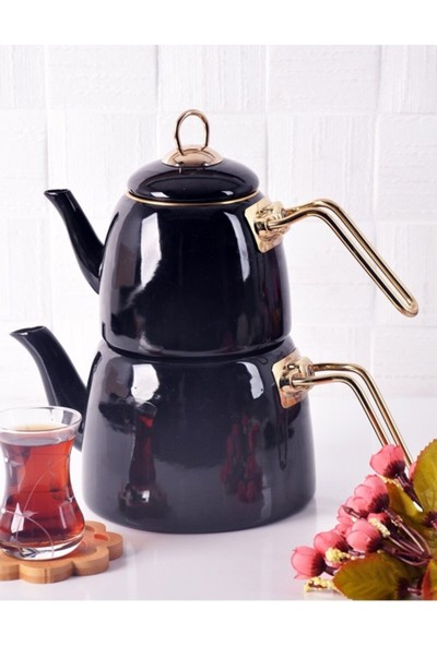 Paçi Elite Class Emaye Çaydanlık Takımı Paçi Siyah