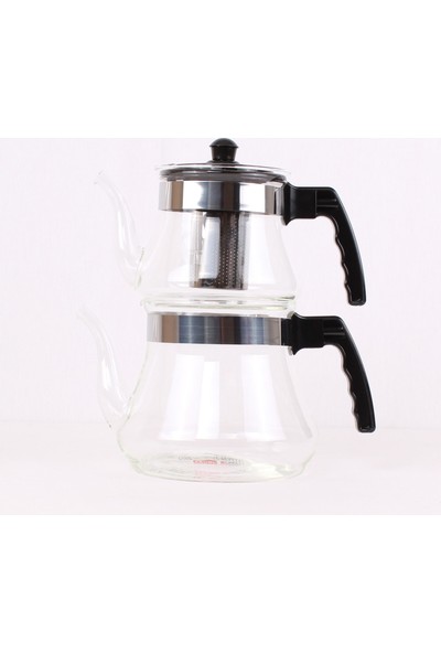 Paçi Ateşe Dayanıklı Süzgeçli Cam Çaydanlık Büyük Boy