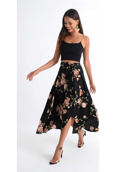 Pındık Butik Kadın Siyah-Pudra Asimetrik Etek Pındık Butik Kadın Siyah-Pudra Asimetrik Etek