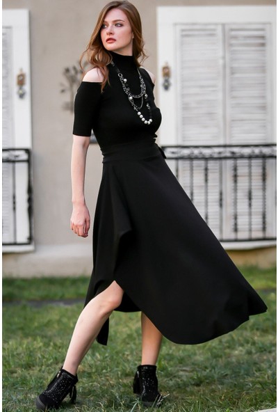 Pındık Butik Kadın Siyah Asimetrik Kesim Beli Bağlamalı Etek Pındık Butik Kadın Siyah Asimetrik Kesim Beli Bağlamalı Etek