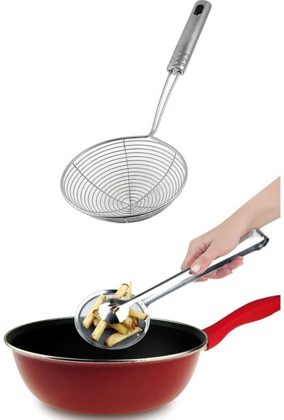 Homerest Süzgeçli Kızartma Maşası ve Metal Yağ Kevgiri, Kızartma Kevgiri Homerest Süzgeçli Kızartma Maşası ve Metal Yağ Kevgiri, Kızartma Kevgiri