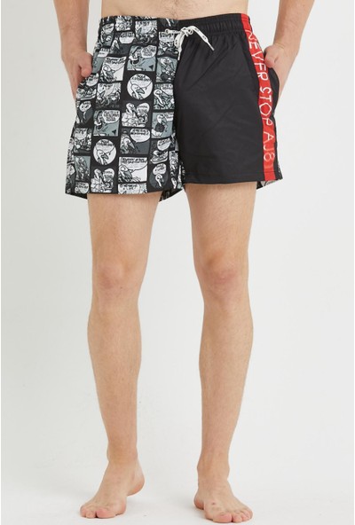 Danger Erkek Baskılı Deniz Şortu Siyah Danger Erkek Baskılı Deniz Şortu Siyah